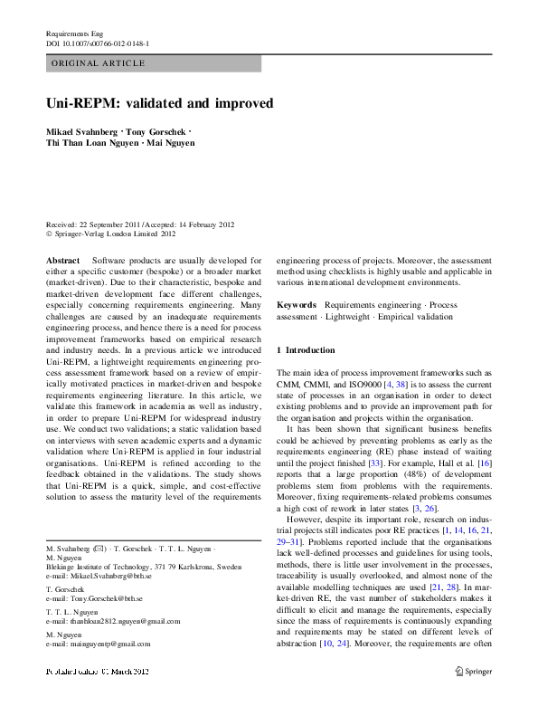 (PDF) Uni-REPM: validated and improved