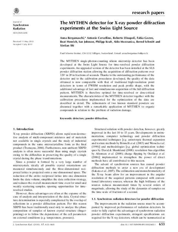 (PDF) The MYTHEN detector for X-ray powder diffraction experiments at the Swiss Light Source