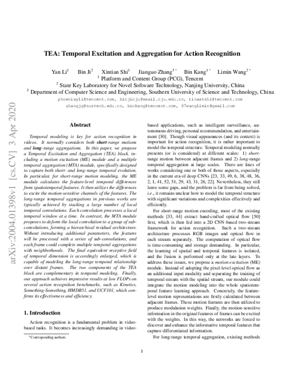 (PDF) TEA: Temporal Excitation and Aggregation for Action Recognition