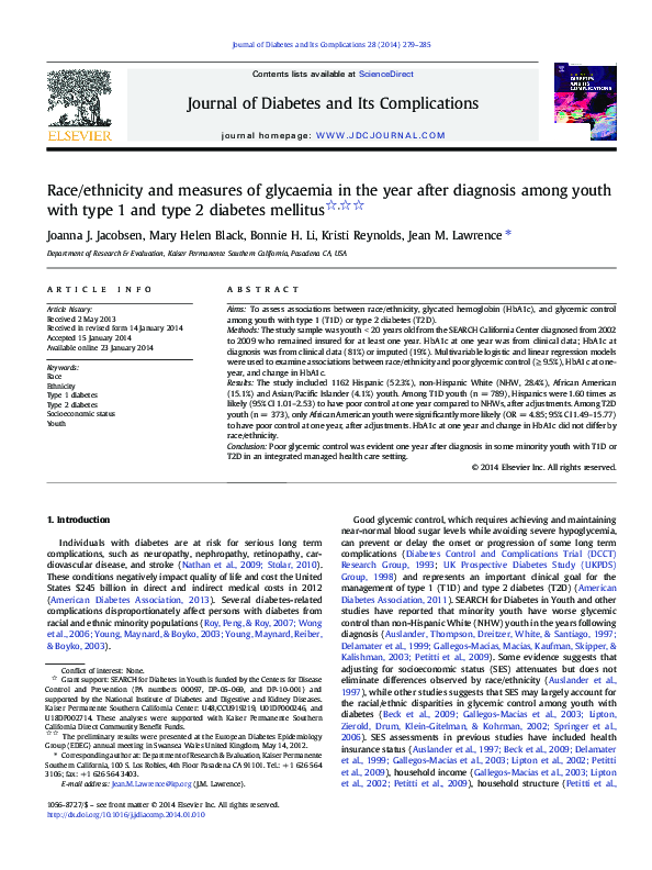 (PDF) Race/ethnicity and measures of glycaemia in the year after ...