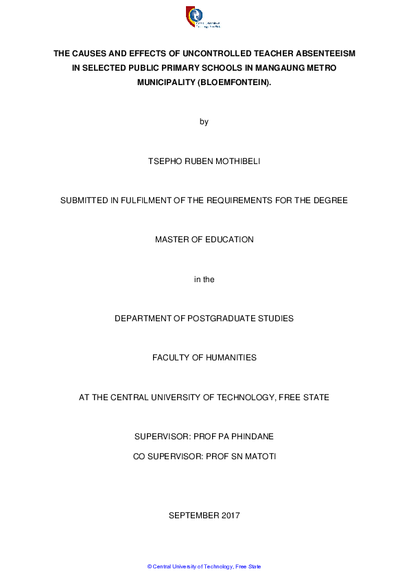 (PDF) The Causes and Effects of Uncontrolled Teacher Absenteeism in ...