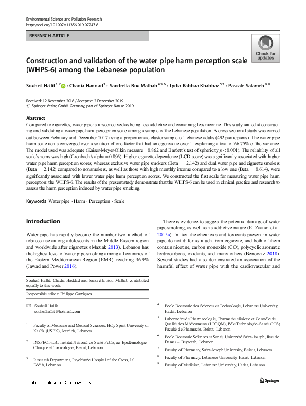 (PDF) Water Pipe Harm Perception Scale in Lebanon