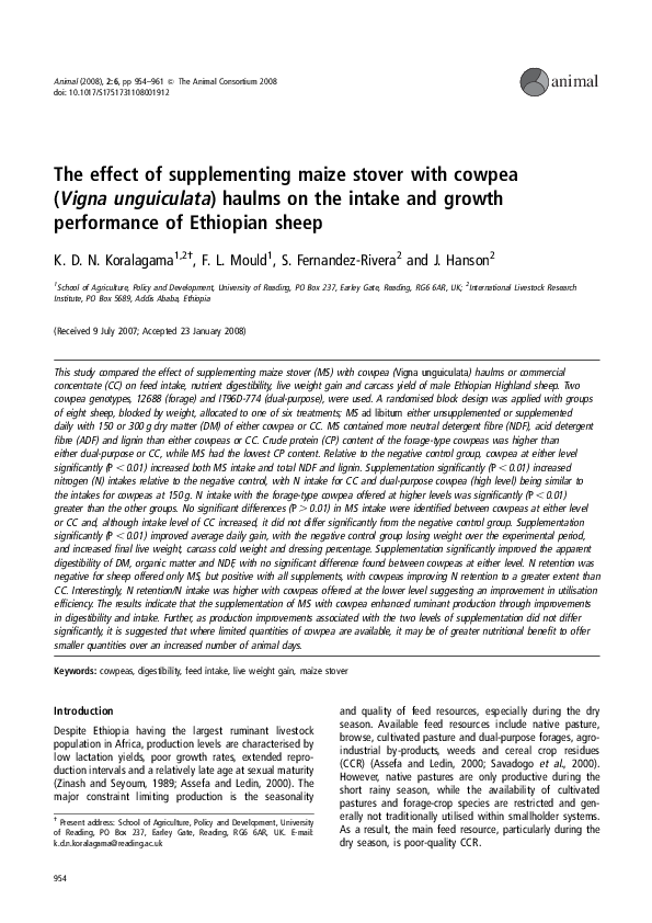 (PDF) The effect of supplementing maize stover with cowpea (Vigna ...