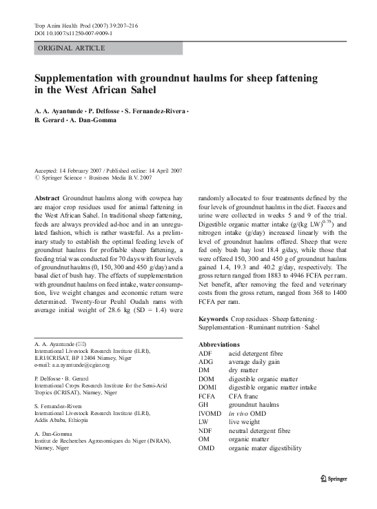 (PDF) Supplementation with groundnut haulms for sheep fattening in the ...