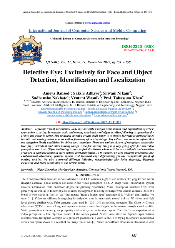 (PDF) Detective Eye: Exclusively for Face and Object Detection, Identification and Localization