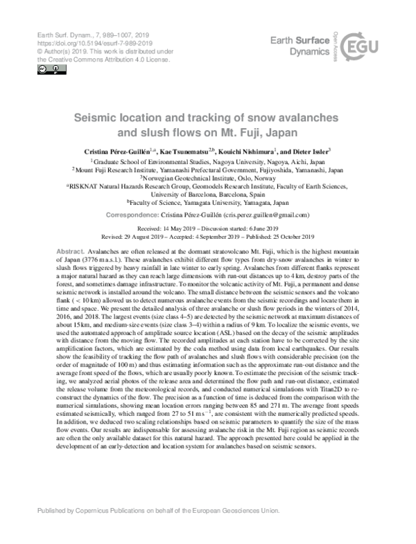 (PDF) Seismic location and tracking of snow avalanches and slush flows ...