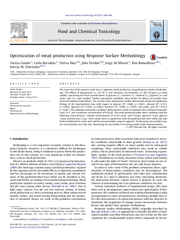 (PDF) Optimization of mead production using Response Surface Methodology