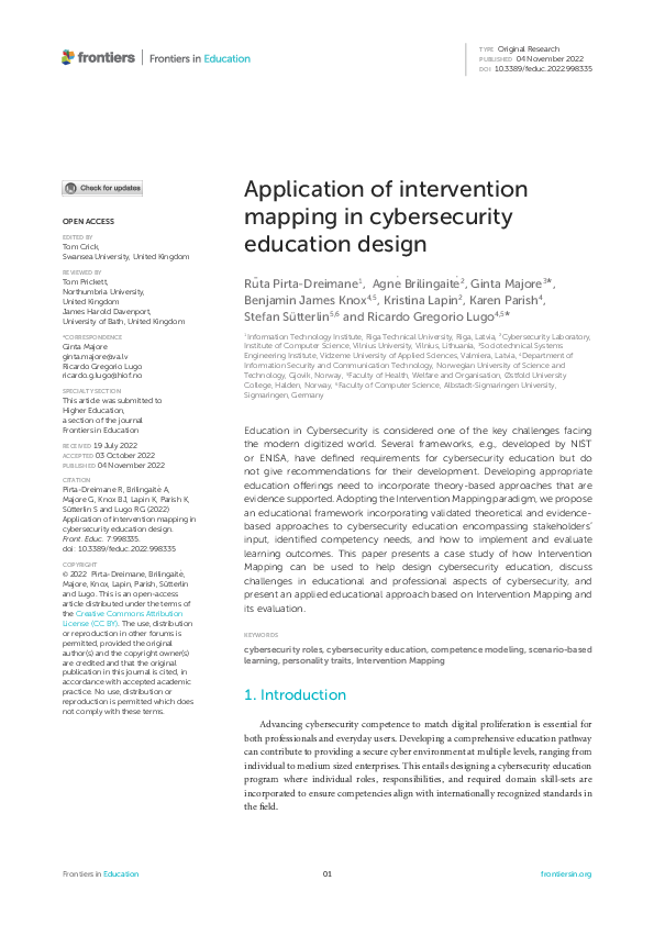 (PDF) Application of intervention mapping in cybersecurity education design
