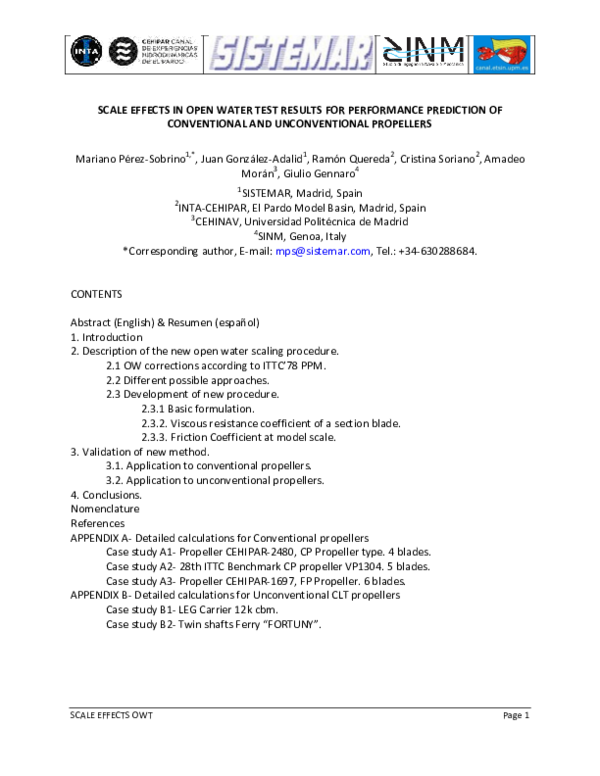 (PDF) SCALE EFFECTS IN OPEN WATER TEST RESULTS FOR PERFORMANCE ...
