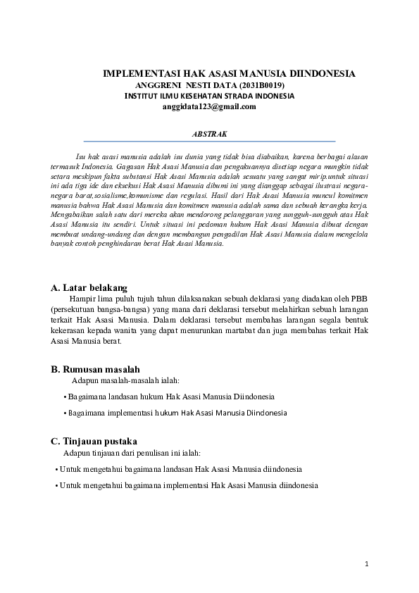 (DOC) IMPLEMENTASI HAK ASASI MANUSIA DIINDONESIA