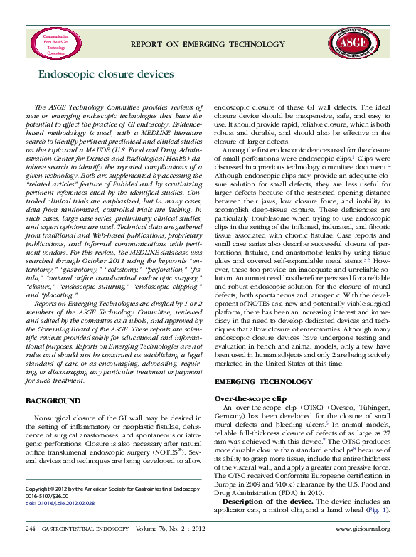 (PDF) Endoscopic closure devices