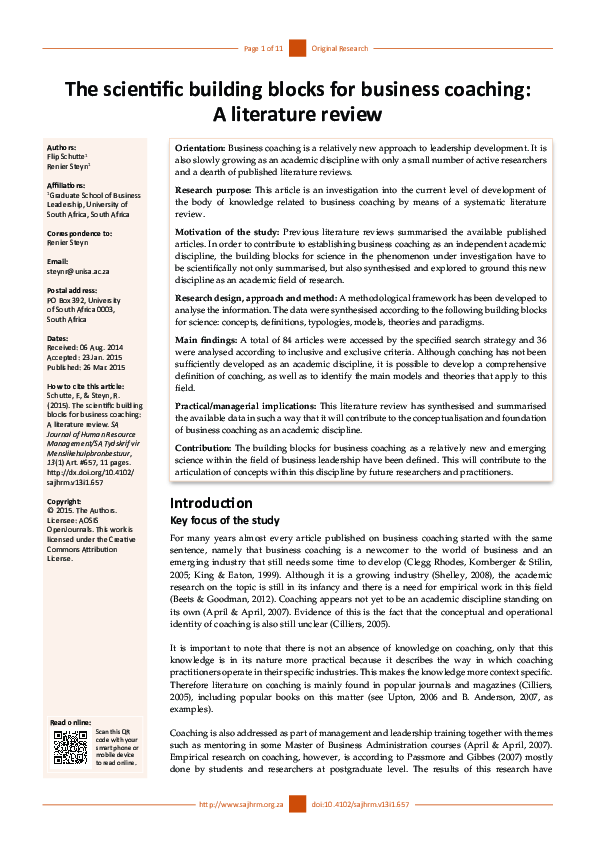 (PDF) The scientific building blocks for business coaching: A ...
