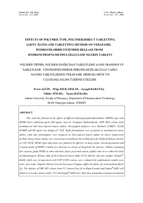 (PDF) Effects of polymer type, polymer: direct tabletting agent ratio ...
