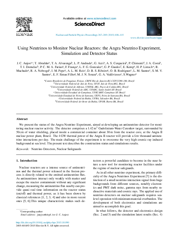 (PDF) Using Neutrinos to Monitor Nuclear Reactors: the Angra Neutrino Experiment, Simulation and ...
