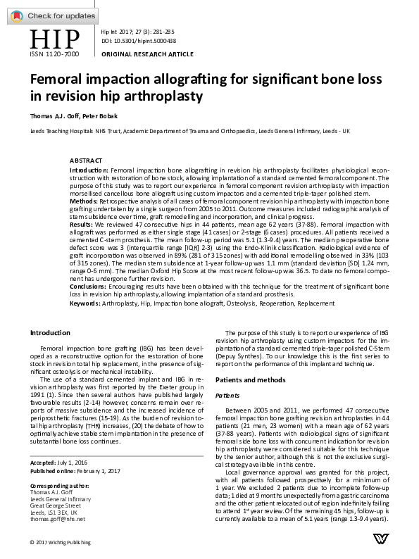 (PDF) Femoral Impaction Allografting for Significant Bone Loss in ...