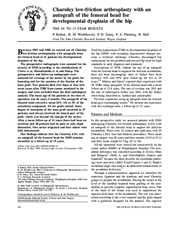 (PDF) Charnley low-friction arthroplasty with an autograft of the ...