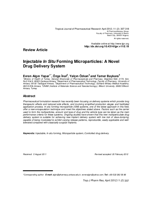 (PDF) Injectable In Situ Forming Microparticles: A Novel Drug Delivery System