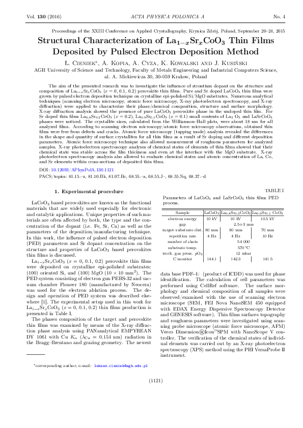 (PDF) Structural Characterization of La1-xSrxCoO3 Thin Films Deposited by Pulsed Electron ...
