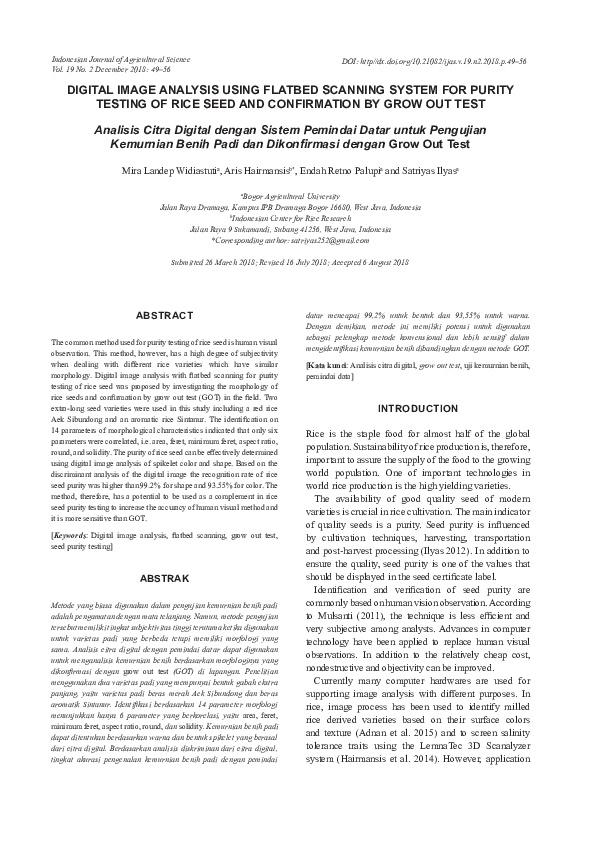 (PDF) Digital Image Analysis Using Flatbed Scanning System for Purity ...