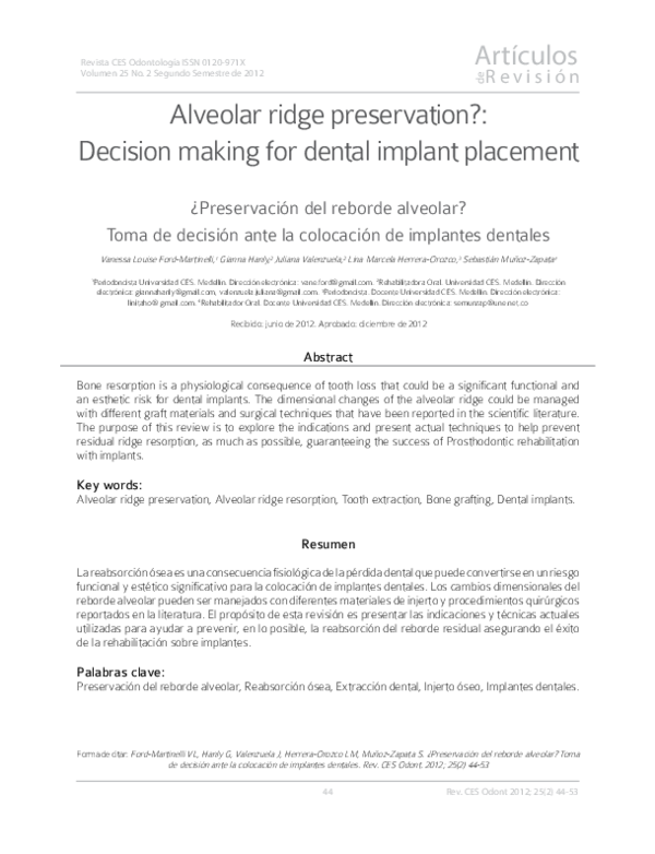 (PDF) ¿Preservación del reborde alveolar? Toma de decisión ante la ...
