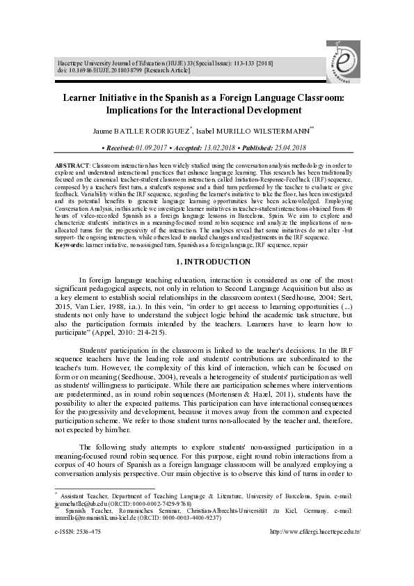 (PDF) Learner Initiative in the Spanish as a Foreign Language Classroom ...