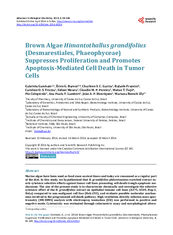 (PDF) Brown Algae Himantothallus grandifolius (Desmarestiales, Phaeophyceae) Suppresses ...