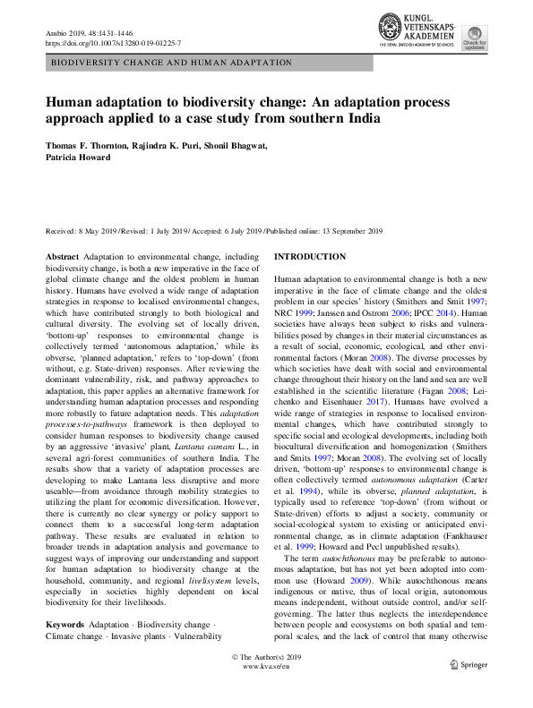 (PDF) Human adaptation to biodiversity change: An adaptation process approach applied to a case ...