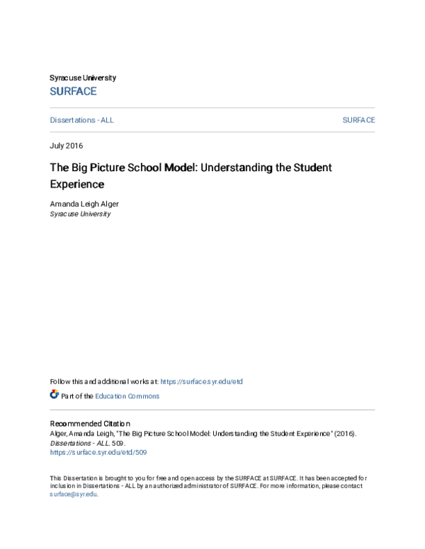 (PDF) The Big Picture School Model: Understanding the Student Experience