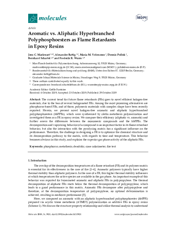 (PDF) Aromatic vs. Aliphatic Hyperbranched Polyphosphoesters as Flame ...