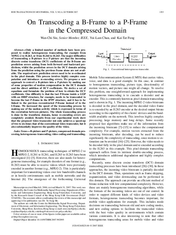 (PDF) On Transcoding a B-Frame to a P-Frame in the Compressed Domain