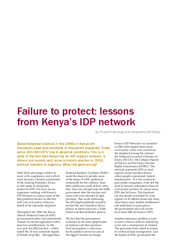 (PDF) Failure to Protect: Lessons from Kenya's IDP network