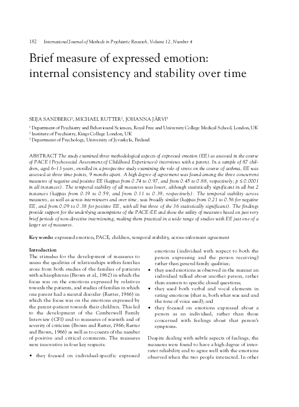 (PDF) Brief measure of expressed emotion: internal consistency and ...