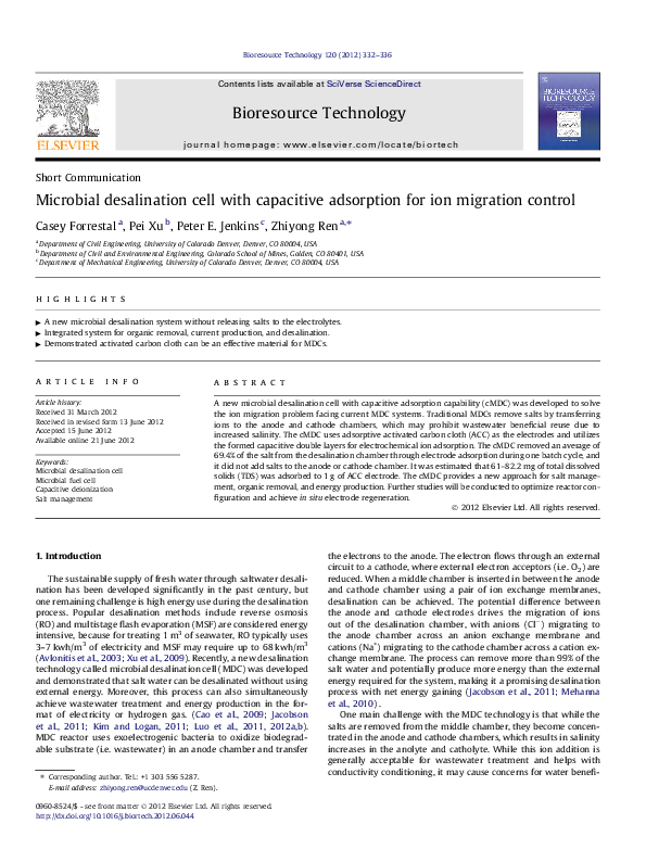 (PDF) Microbial desalination cell with capacitive adsorption for ion ...