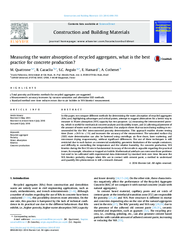 (PDF) Measuring the water absorption of recycled aggregates, what is ...