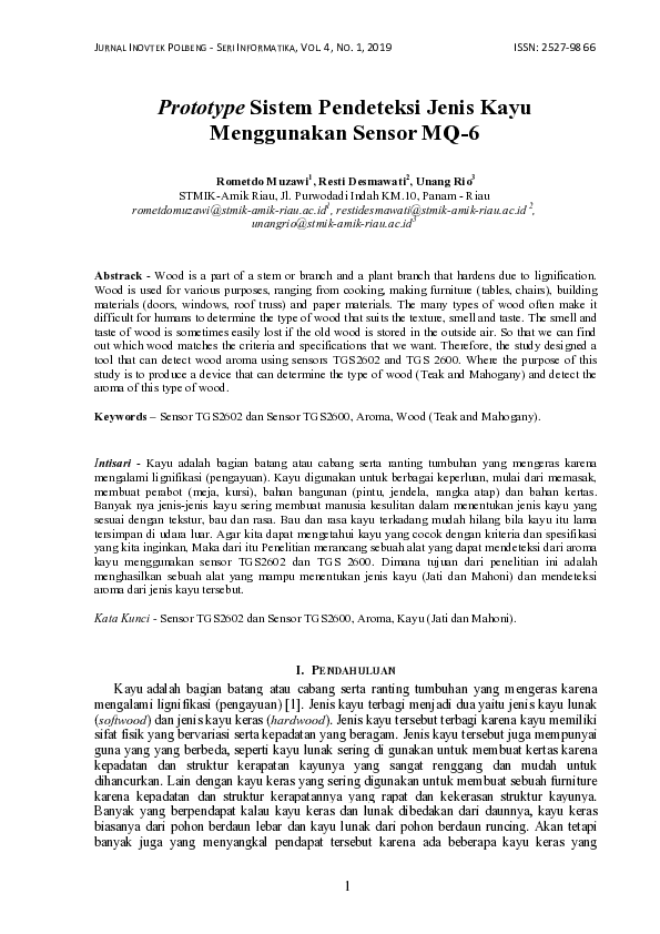 (PDF) Prototype Sistem Pendeteksi Jenis Kayu Menggunakan Sensor MQ-6