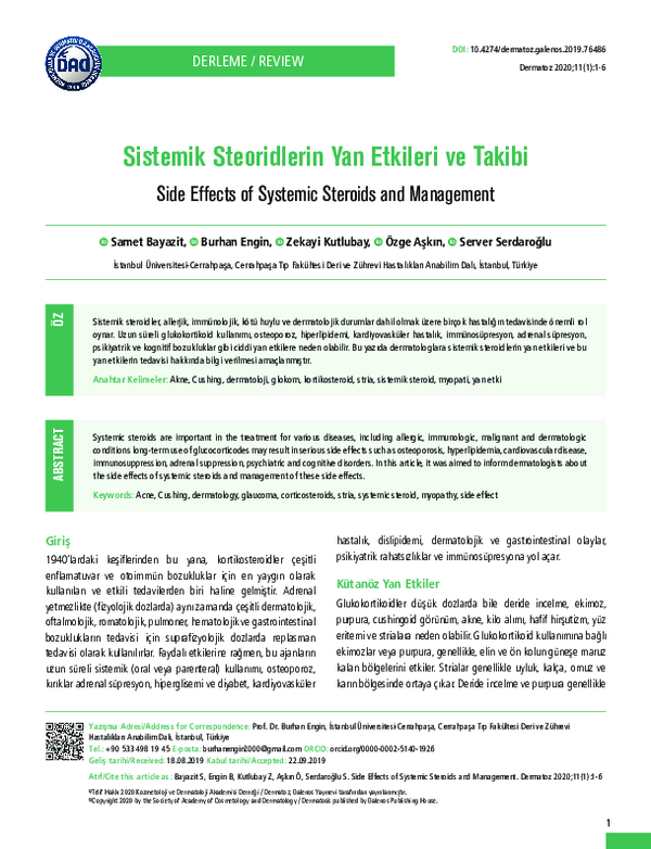 (PDF) Side Effects of Systemic Steroids and Management