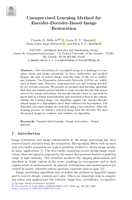 (PDF) Unsupervised Learning Method for Encoder-Decoder-Based Image Restoration