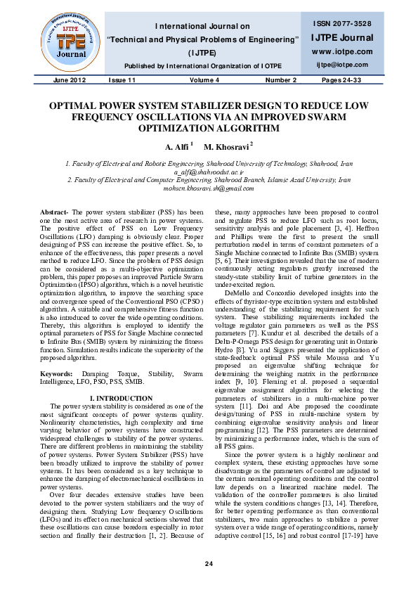 (PDF) Optimal Power System Stabilizer Design to Reduce Low Frequency Oscillations via an ...