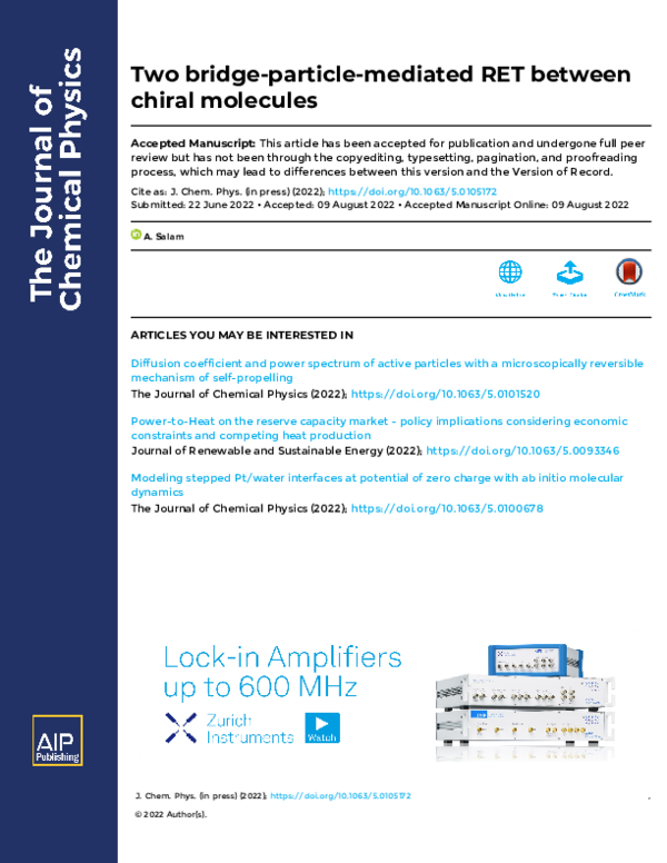 (PDF) Two bridge-particle-mediated RET between chiral molecules