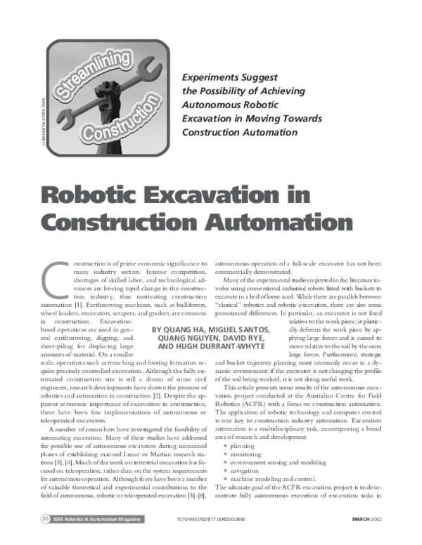 (PDF) Robotic excavation in construction automation