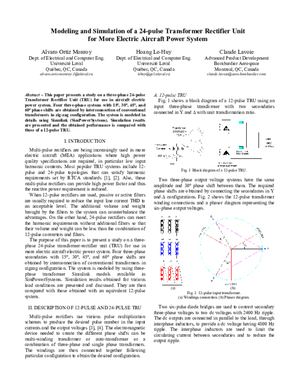 (PDF) Modeling and simulation of a 24-pulse Transformer Rectifier Unit for more electric ...