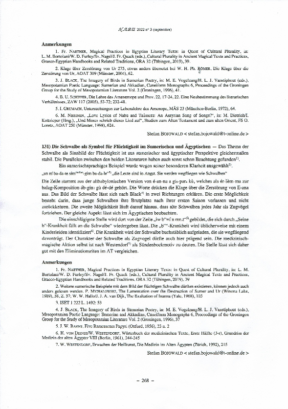 (PDF) Die Schwalbe als Symbol für Flüchtigkeit im Sumerischen und ...