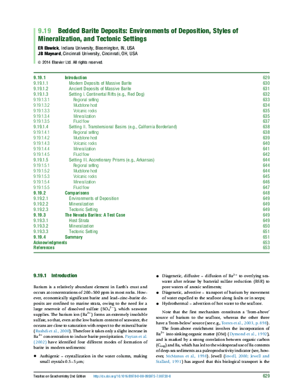 (PDF) Bedded Barite Deposits: Environments of Deposition, Styles of ...