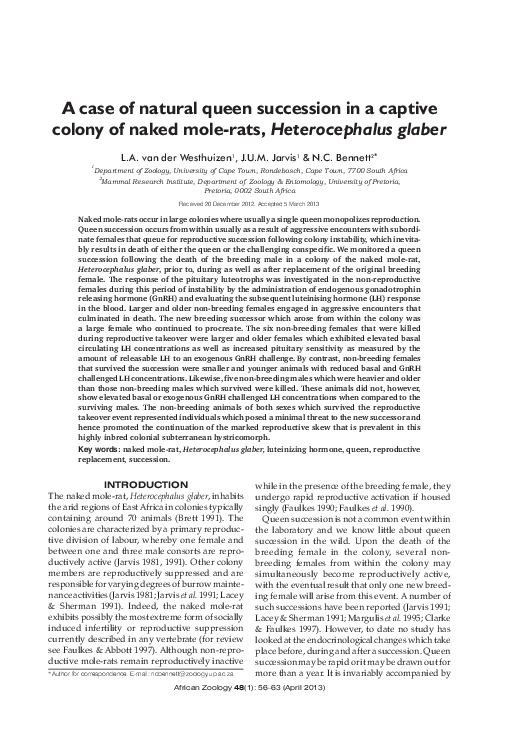 (PDF) A Case of Natural Queen Succession in a Captive Colony of Naked ...