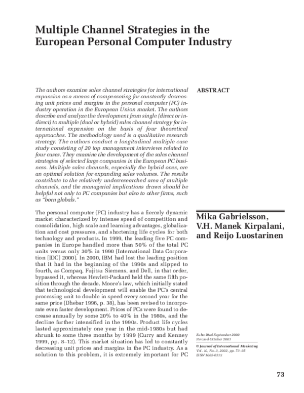 (PDF) Multiple Channel Strategies in the European Personal Computer Industry
