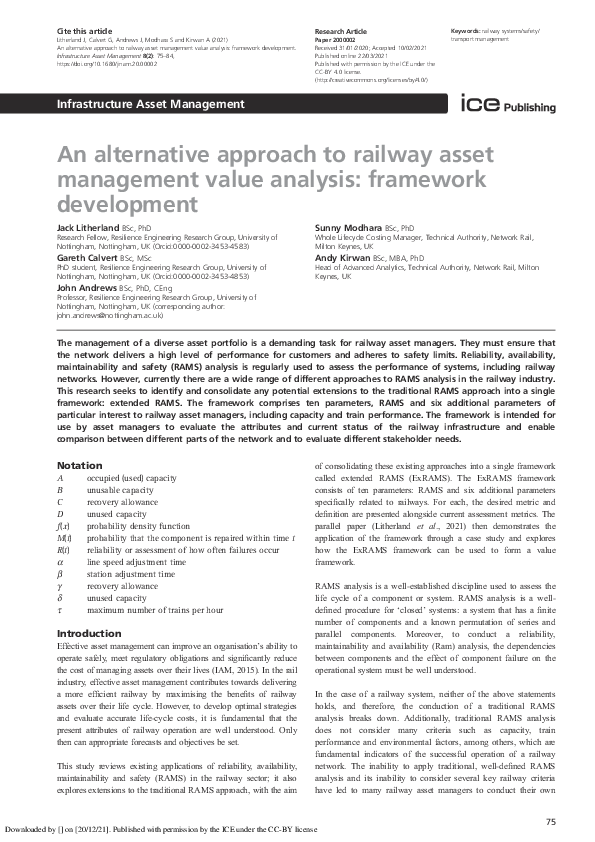 (PDF) An Alternative Approach to Railway RAMS: Development of an ...