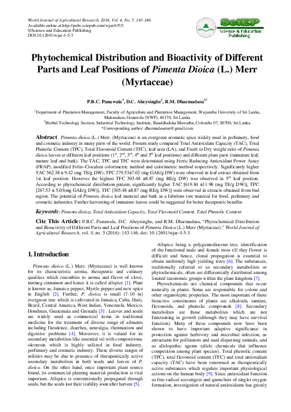(PDF) Phytochemistry and Bioactivity of Pimenta dioica