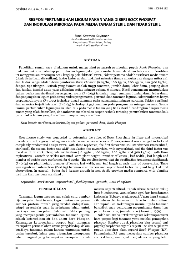 (PDF) Respon Pertumbuhan Legum Pakan Yang Diberi Rock Phospat Dan ...