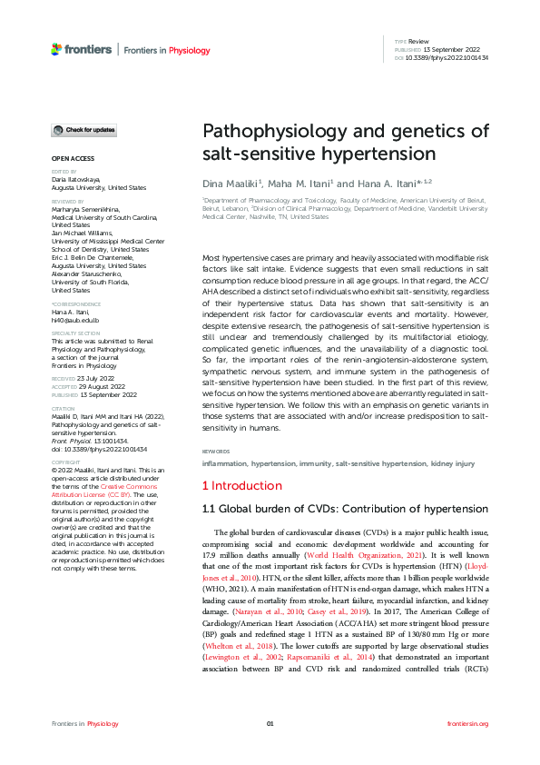 (PDF) Pathophysiology and genetics of salt-sensitive hypertension