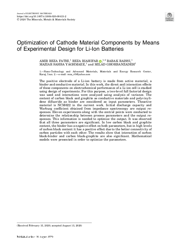 (PDF) Optimization of Cathode Material Components by Means of Experimental Design for Li-Ion ...